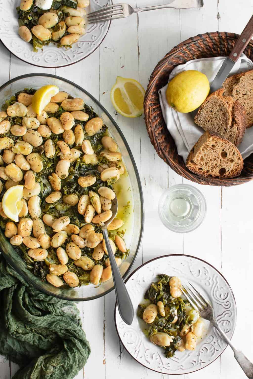 Baked Giant Beans With Greens & Lemon - Real Greek Recipes