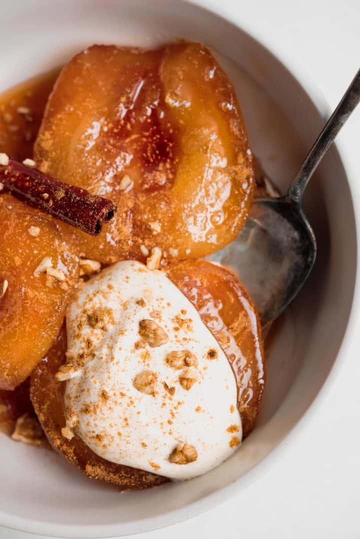 Stewed Apples In Syrup With Yogurt Whipped Cream - Real Greek Recipes