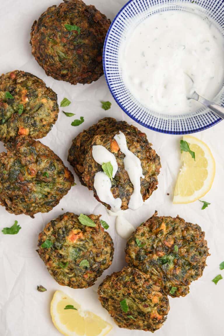 Spinach Fritters With Feta + Yogurt Dip - Real Greek Recipes